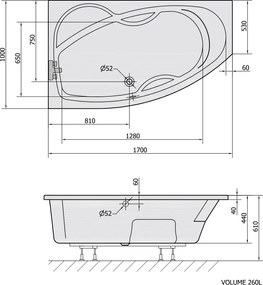 Polysan MAMBA L asymetrická vana 170x100x44cm, bílá 76111