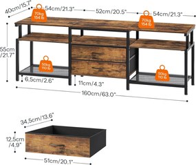 TV stolek Vasagle Nareon 160 cm hnědý/černý