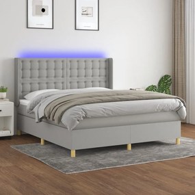 Box spring postel s matrací a LED světle šedá 160x200 cm textil