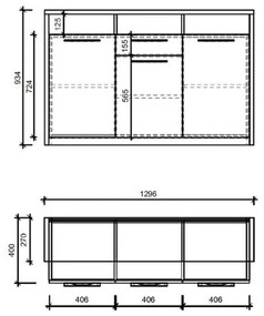 Komoda Segan (3x dveře, zásuvka, 3x police, dub sonoma, bílá)