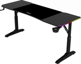 Výškově nastavitelný herní stůl ERACER H1216 — 160x60 cm, kov, melamin, černá, RGB podsvícení