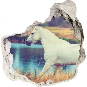 Wallmuralia Díra 3D fototapeta nálepka Bílý kůň jezero 75x75 cm