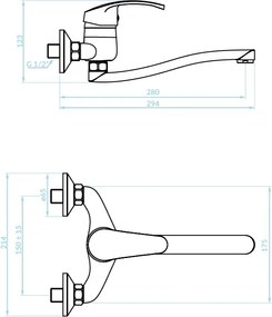 Kuchinox Kakadu, nástěnná umyvadlová baterie, bílá, LAV-BKK_680D