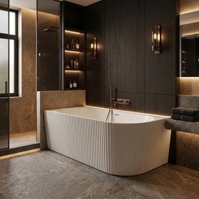 Rea Wenus, akrylová rohová vana 1700x800x575 mm, levá, bílá se zlatou matnou odtokovou zátkou, KPL-W7129
