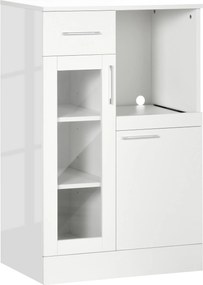 HOMCOM Moderní Jídelní Skříňka s Skříňkami a Zásuvkou, Úsporná Kuchyňská Skříň z Dřeva a Skla 60x40x95cm, Bílá | Aosom