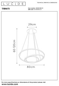 Lucide 46402/99/31 závěsné LED svítidlo Triniti bílé, 32W, 42W, 62W, 3000K, ø80cm