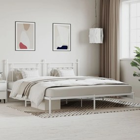 Kovový rám postele s čelem bílý 200 x 200 cm