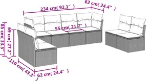 8dílná zahradní sedací souprava s poduškami černá polyratan 3217446