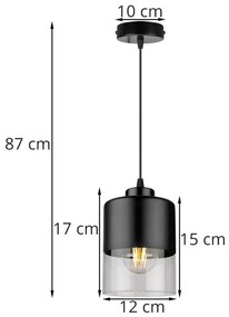 Závěsné svítidlo Roma, 1x černé/transparentní skleněné stínítko