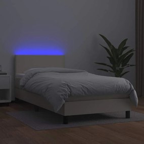Box spring postel s matrací a LED krémová 100x200 cm umělá kůže 3134089
