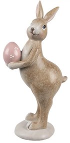 Dekorace hnědý králík s růžovým vajíčkem - 6*8*18 cm