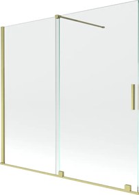 Mexen Velar, 2-křídlová posuvná vanová zástěna 160 x 150 cm, 8mm čiré sklo, zlatý matný profil, 896-160-000-01-55