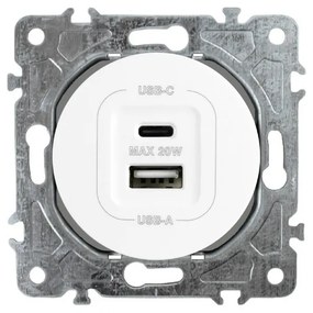 Elhard Kulatá USB A+C zásuvka Rondo 20W, bílá RD2033W