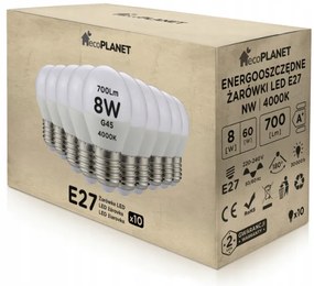 10x LED žárovka E27 - G45 - 8W - 700lm - neutrální bílá