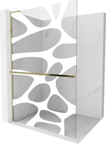 Mexen Kioto+ L, sprchová zástěna Walk-In s poličkou a věšákem 100 x 200 cm, 8mm čiré sklo bílý vzor, ​​zlatý lesklý profil, 800-100-123-50-97