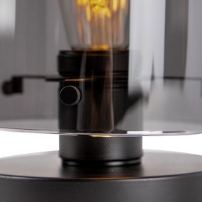 Designová stolní lampa černá s kouřovým sklem - Dome