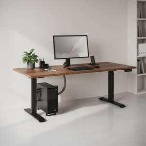 Výškově nastavitelný stůl OfficeTech C, 180 x 80 cm, černá podnož, dub silverjack