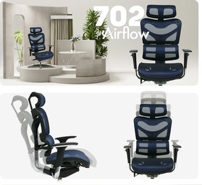 Ergonomická síťovaná kancelářská židle MOSH Airflow 702 – modrá