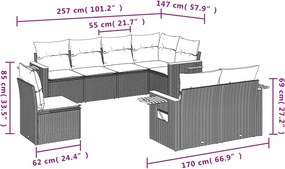8dílná zahradní sedací souprava s poduškami černá polyratan 3259403