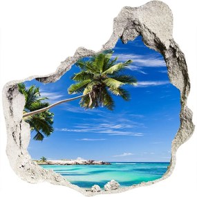 Wallmuralia Díra 3D ve zdi nálepka Tropická pláž 75x75 cm