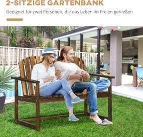 Zahradní lavička Outsunny, dvoumístná lavička, dřevěná lavička s opěrkou, opěrkami na ruce, parková lavička, nosnost až 240 kg, pro zahradu, balkon, …