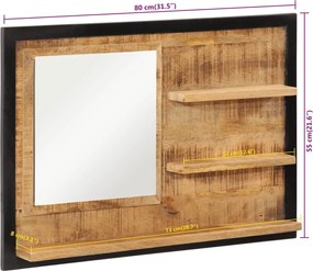 vidaXL Zrcadlo s policemi 80x8x55 cm sklo a masivní mangovníkové dřevo [358578]