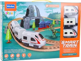LEAN Toys Elektrický interaktivní vláček s vagóny, tunel, sopka, dinosauři, 95 cm