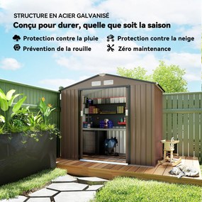 Outsunny kovový skladovací stánek 2,5 m² - Skladovací stánek s podložkou - Zámková vrata - Rozměry 213D x 130Š x 185V cm - Hnědý ocelový plech | Aosom