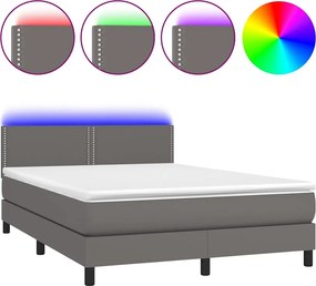 Box spring postel s matrací a LED šedá 140x190 cm umělá kůže 3134163