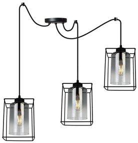 Závěsné svítidlo HELLA CAGE SPIDER, 3x grafitové skleněné stínítko v kovovém rámu
