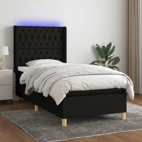 Box spring postel s matrací a LED černá 90x200 cm textil 3139087