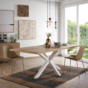 OnaDnes -20% Dubový jídelní stůl Kave Home Argo 200 x 100 cm s bílou kovovou podnoží