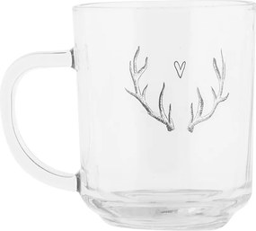 Skleněný hrnek paroží se srdíčkem Love Deer - 11*8*9 cm / 200 ml