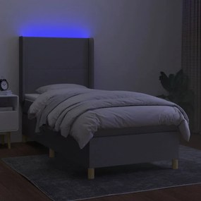 Box spring postel s matrací a LED světle šedá 100x200 cm textil 3138693