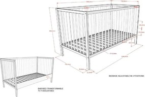 Hnědá postýlka z bukového dřeva s odnímatelným bokem/s nastavitelnou výškou 70x140 cm Dino – Vipack