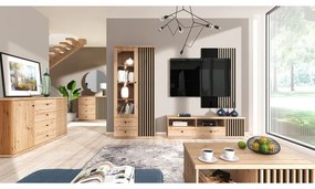 Moderní nábytek do obývacího pokoje Sigeren I, Osvětlení: osvětlení LED, Barva: dub artisan / dub artisan + černá
