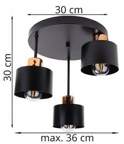 Stropní svítidlo Panta, 3x černé kovové stínítko, (výběr ze 2 barev uchycení),