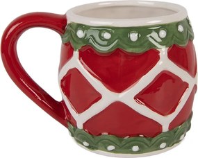 Červeno-zelený vánoční keramický hrnek - 13*10*9 cm / 375 ml