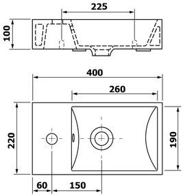 Sapho, MINOS keramické umývátko 40x22cm, levé