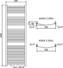 Mexen Helios, elektrické topné těleso 1800 x 600 mm, 900 W, zlatá lesklá, W103-1800-600-2900-50