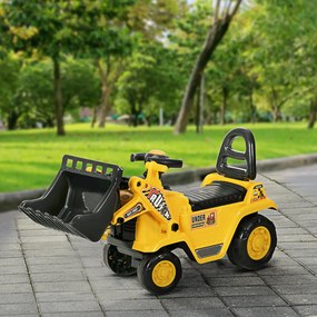 HOMCOM jezdící auto dětské sedátko bagr s úložným prostorem a klaksonem, balanční kolo ve žlutočerné barvě pro interiér i exteriér