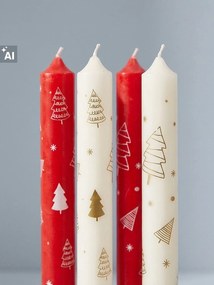 Sinsay - Sada vánočních stolních svíček s potiskem vánočních stromků 4 pack - červená