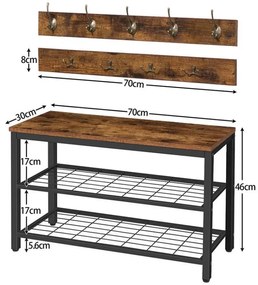 HOOBRO Set industriáního botníku s věšákem