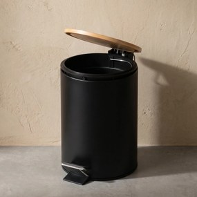 Odpadkový koš do koupelny s bambusem ZETRU, 3 l, černý
