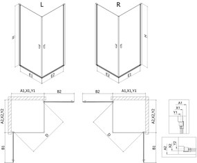 Mexen Mist-B Duo, 2-křídlý ​​výklopný sprchový kout 90 x 90 cm, čiré sklo-černá mřížka, 8A2-090L-090P-70-77