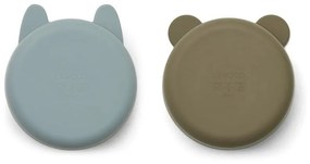 LIEWOOD Silikonová miska Vanessa Blue fog/Khaki Khaki (medvěd), modrá barva, zelená barva