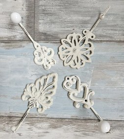Béžový antik nástěnný háček s ornamentem - 8*1*16,5 cm