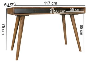 Bruxxi Psací stůl se zásuvkou Repa, 120 cm, masiv Sheesham, černá