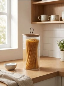 Sinsay - Žebrovaná dóza na potraviny s dřevěným víkem - clear