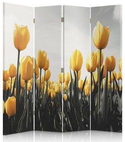 Ozdobný paraván Tulipány žluté - 145x170 cm, čtyřdílný, klasický paraván